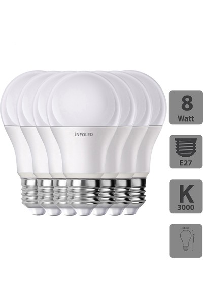 Infoled 8W - 60W LED Ampul 10 Adet E-27 Sarı Işık