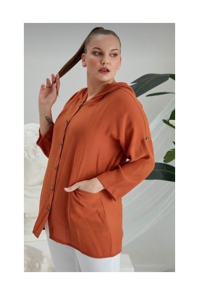 Miss Kapşonlu Cepli Büyük Beden Gömlek