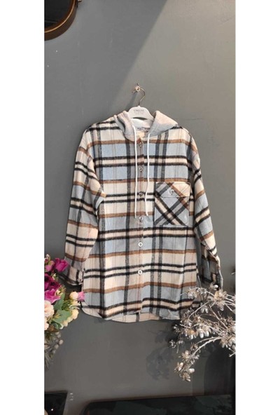 Lux Home Kadın Ekose Desenli Kaşe Pamuklu Oduncu Gömlek Tunik