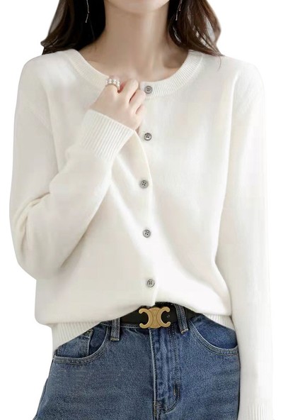 Skimsx Kadın Yuvarlak Yaka İnce Yün Hırka Beyaz (Yurt Dışından) Skimsx Kadın Yuvarlak Yaka İnce Yün Hırka Beyaz (Yurt Dışından)