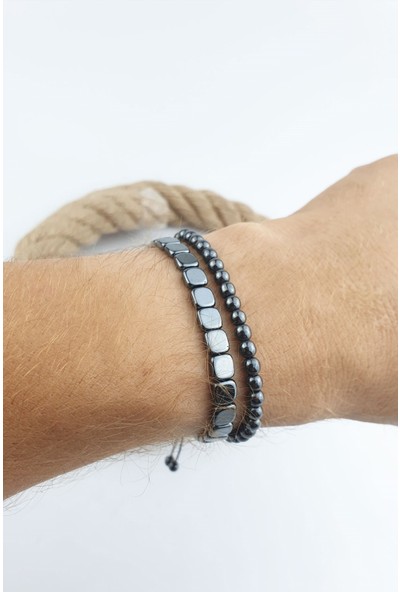 ÇLK Accessories Asansörlü 2 Li Kare Boncuk Onix Bileklik B250