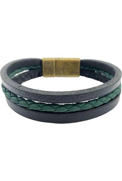 ÇLK Accessories Yeşil Balıksırtı Detay Üç Sıra Geçmeli Deri Erkek Bileklik TRBILEK7626 B32503 ÇLK Accessories Yeşil Balıksırtı Detay Üç Sıra Geçmeli Deri Erkek Bileklik TRBILEK7626 B32503