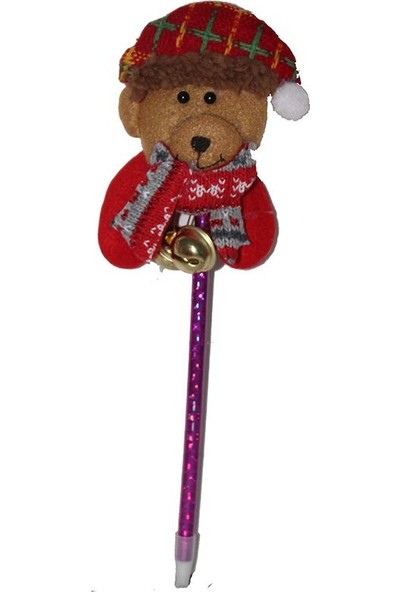 Pandoli Zilli Ayıcık Figürlü Peluş Tükenmez Kalem Yılbaşı Dekor Süsü 25 cm