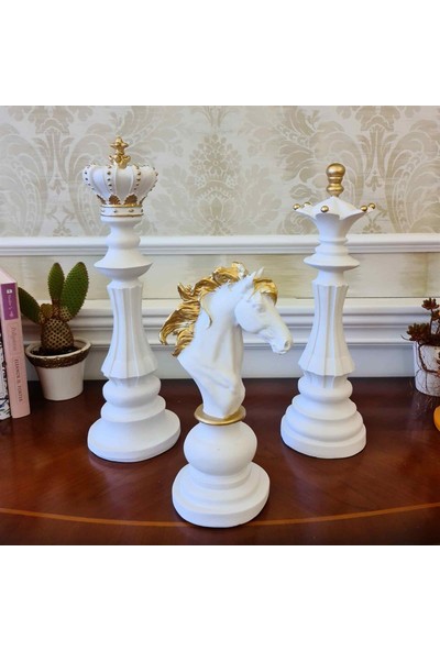Ella's Design Studio Üçlü Satranç Heykel Takımı Beyaz