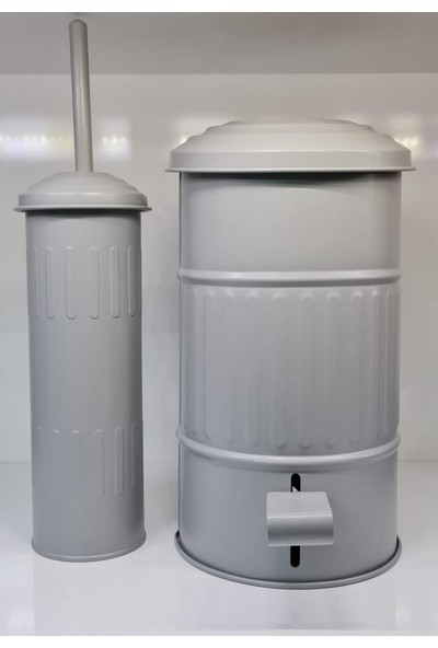 The Mia Galvaniz 2li Çöp Kovası + Tuvalet Wc Fırçası Gri TKN04-05