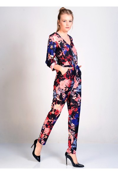 Girls On Film V Yaka Uzun Kol Çok Renkli Kadın Tulum