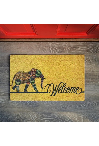Gold Cotton Dijital Baskılı 45 x 70 cm Kapı Önü Paspası - Elephant