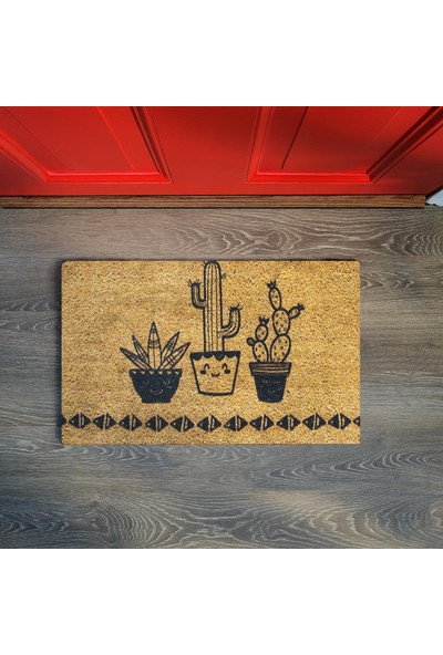 Gold Cotton Dijital Baskılı 45 x 70 cm Kapı Önü Paspası - Cactüs