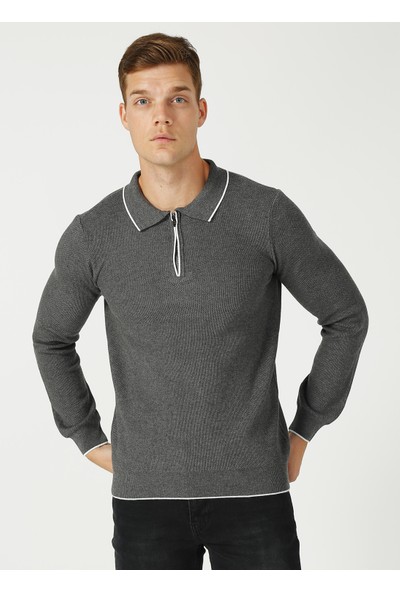 Fabrika Polo Yaka Ajurlu Desen Gri Melanj Kazak