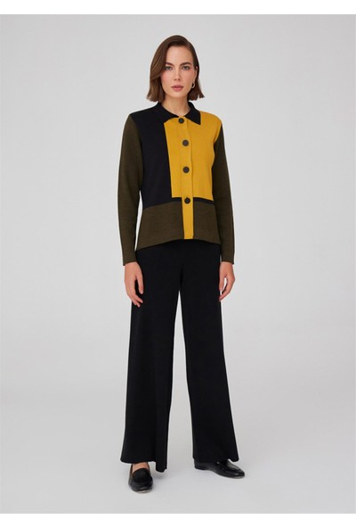 Peraluna Renk Bloklu Polo Yaka Kadın Triko Ceket Çok Renkli Peraluna Renk Bloklu Polo Yaka Kadın Triko Ceket Çok Renkli