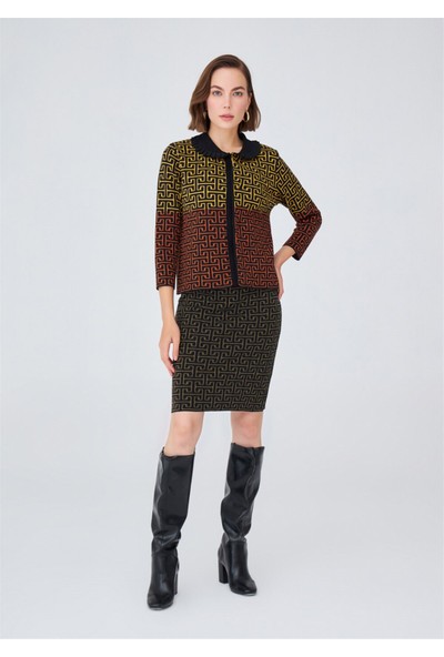 Peraluna Geometrik Desen Jakarlı Kısa Kadın Triko Etek Siyah Peraluna Geometrik Desen Jakarlı Kısa Kadın Triko Etek Siyah