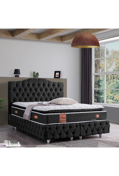 Cesur Viyana Çift Kişilik Baza Başlık Premium Pedli Yatak Seti, Antrasit Cesur Viyana Çift Kişilik Baza Başlık Premium Pedli Yatak Seti, Antrasit
