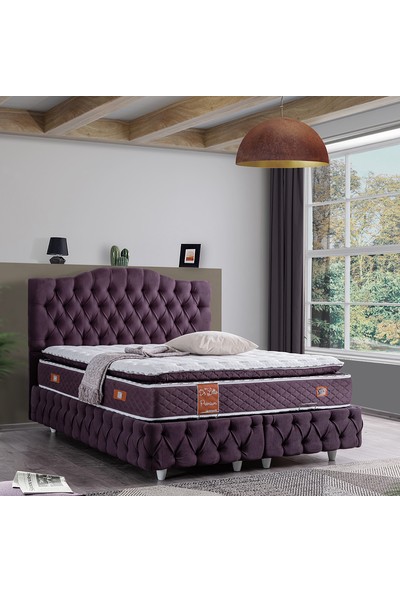 Cesur Viyana Tek Kişilik Baza Başlık Premium Pedli Yatak Seti, Mor Cesur Viyana Tek Kişilik Baza Başlık Premium Pedli Yatak Seti, Mor
