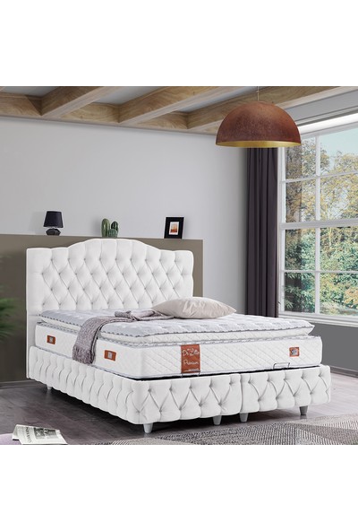 Cesur Viyana Çift Kişilik Baza Başlık Premium Pedli Yatak Seti, Beyaz Cesur Viyana Çift Kişilik Baza Başlık Premium Pedli Yatak Seti, Beyaz