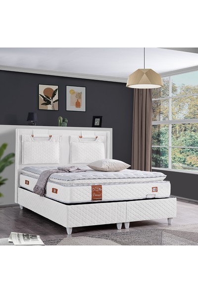 Cesur Venedik Çift Kişilik Baza Başlık Premium Pedli Yatak Seti, Beyaz Cesur Venedik Çift Kişilik Baza Başlık Premium Pedli Yatak Seti, Beyaz