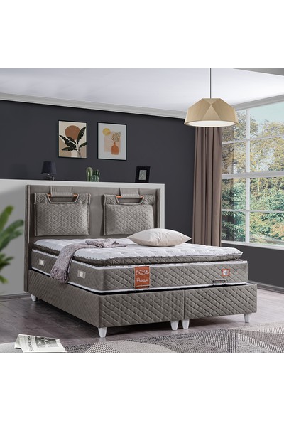 Cesur Venedik Çift Kişilik Baza Başlık Premium Pedli Yatak Seti, Açık Gri Cesur Venedik Çift Kişilik Baza Başlık Premium Pedli Yatak Seti, Açık Gri