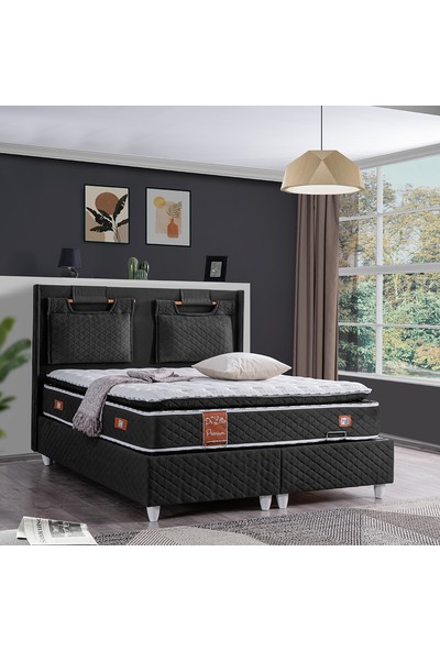 Cesur Venedik Çift Kişilik Baza Başlık Premium Pedli Yatak Seti, Antrasit Cesur Venedik Çift Kişilik Baza Başlık Premium Pedli Yatak Seti, Antrasit