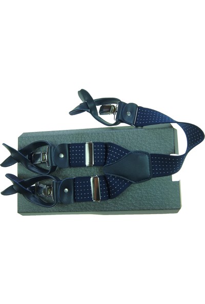 Kemer Sepeti Lacivert Noktalı Pantolon Askısı Düğmeli ve Klipsli