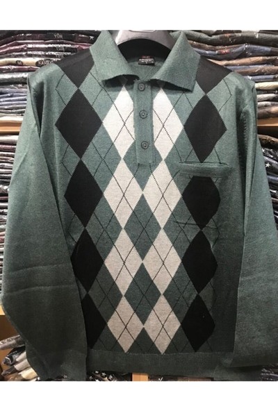 Erkek Desenli Polo Yaka Ince Yün Triko Düğmeli Baba Kazak Erkek Desenli Polo Yaka Ince Yün Triko Düğmeli Baba Kazak