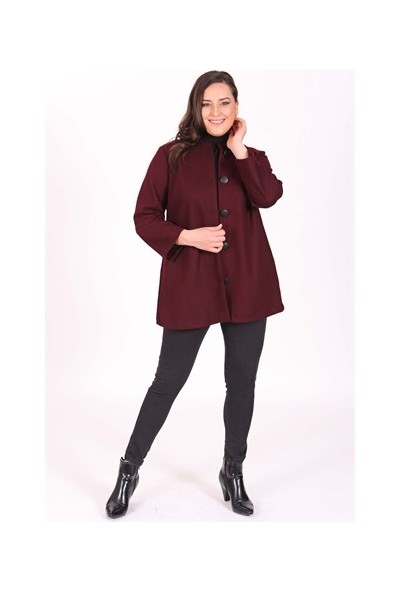 Büyük Beden Hakim Yaka Bordo Kaban