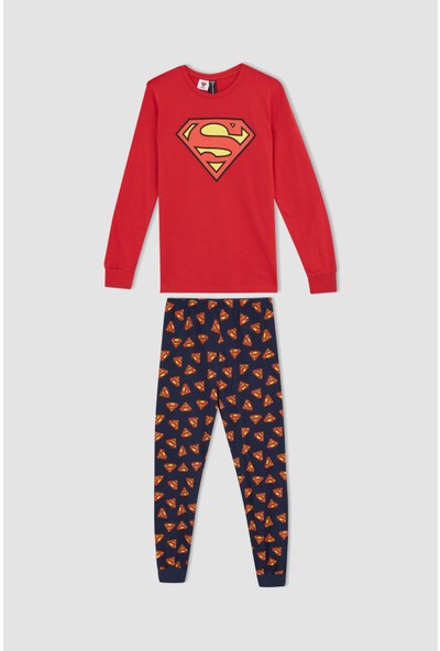 DeFacto Erkek Çocuk Süperman Lisanslı Pamuklu Uzun Kollu Pijama Takım V8861A621CW