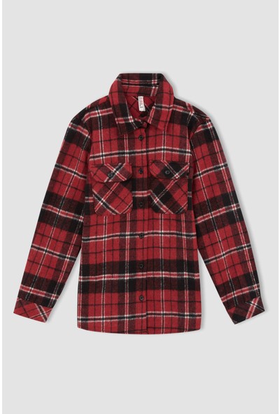 DeFacto Kız Çocuk Oversize Fit Yılbaşı Temalı Uzun Kollu Flanel Oduncu Gömlek T6962A621AU