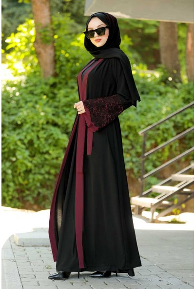 Neva Style Neva Style - Volan Kollu Bordo Tesettür Abaya 55084BR