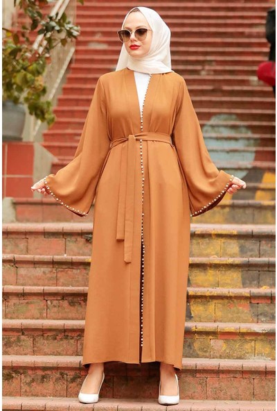 Neva Style Neva Style - Inci Detaylı Taba Tesettür Abaya 41021TB