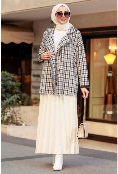 Neva Style Neva Style - Ekru Tüvit Tesettür Blazer Ceket 1557E