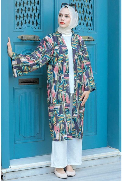 Neva Style Neva Style - Koyu Kahverengi Tesettür Kimono 14841KKH