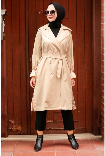 Neva Style Neva Style - Düğmeli Taş Tesettür Trençkot 5836TAS