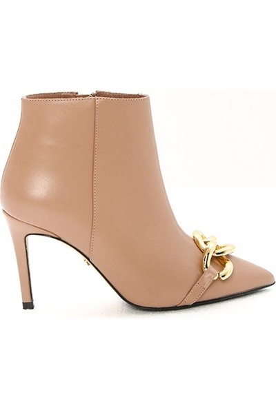 H&K Glow Kadın Vizon Önü Zincirli Deri Bootie
