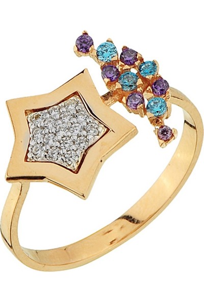 Goldium Altın Renkli Taşlı Yıldız Yüzük
