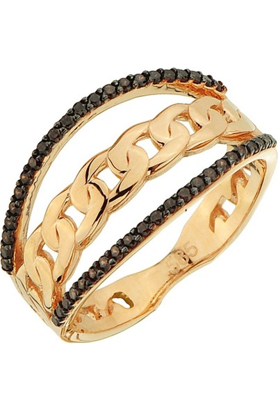 Goldium Altın Siyah Taşlı Yıldız Yüzük