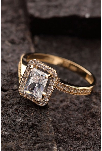 Goldium Altın Baget Taşlı Yüzük