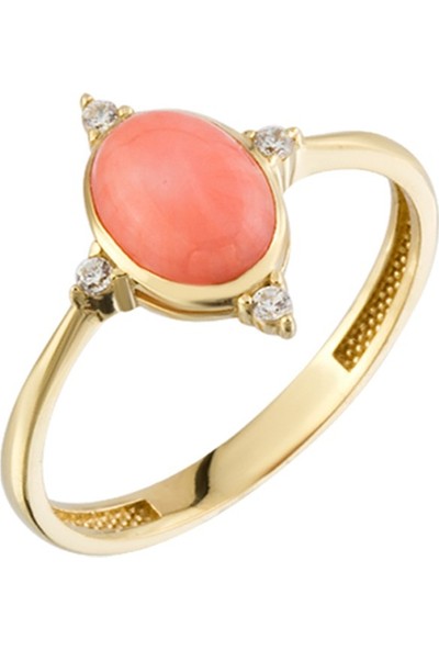 Goldium Altın Pembe Taşlı Yüzük