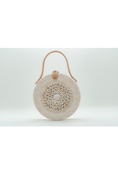 Referans Kadın Deniz Kabuklu Rattan Çanta Beyaz El Çantası