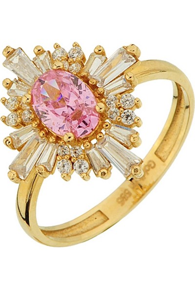 Goldium Altın Pembe Taşlı Yüzük