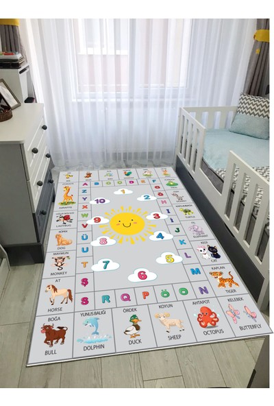 STY Home Eğitici Çocuk Kaymaz Tabanlı Makinede Yıkanabilir Halı Kilim Yolluk Gri STY Home Eğitici Çocuk Kaymaz Tabanlı Makinede Yıkanabilir Halı Kilim Yolluk Gri
