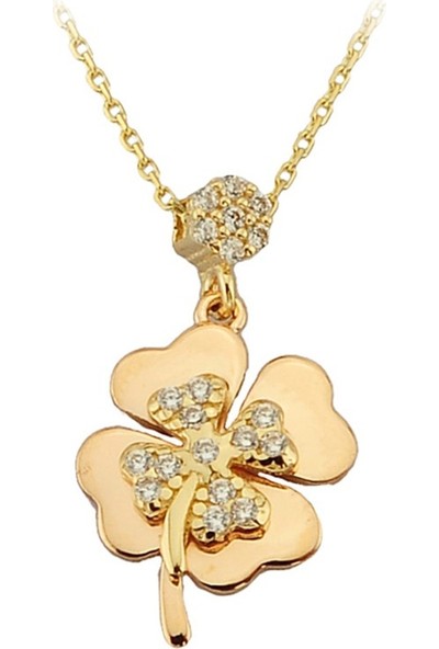 Goldium Altın Taşlı Yonca Kolye