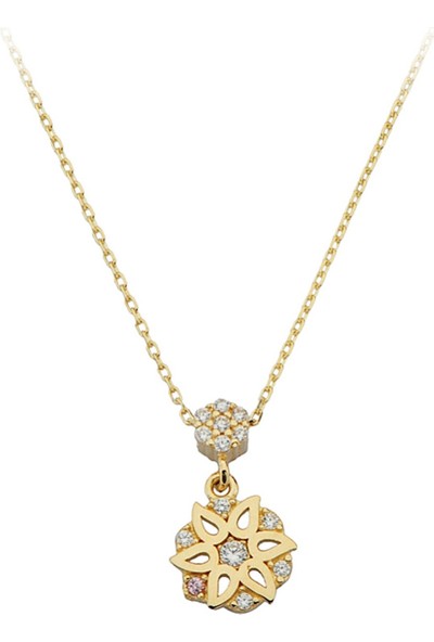 Goldium Altın Taşlı Çiçek Kolye