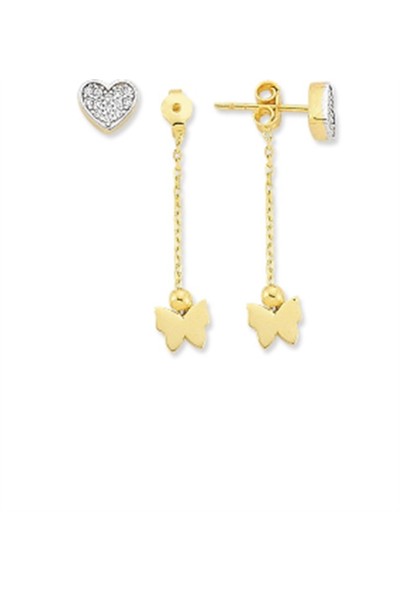 Goldium Altın Sallantılı Kalpli Kelebek Küpe