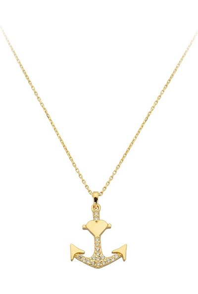 Goldium Altın Kalp Detaylı Çapa Kolye Goldium Altın Kalp Detaylı Çapa Kolye