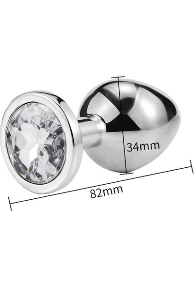 Joytoy Metal Anal Vajinal Dildo Plug Beyaz Taşlı M Size Joytoy Metal Anal Vajinal Dildo Plug Beyaz Taşlı M Size