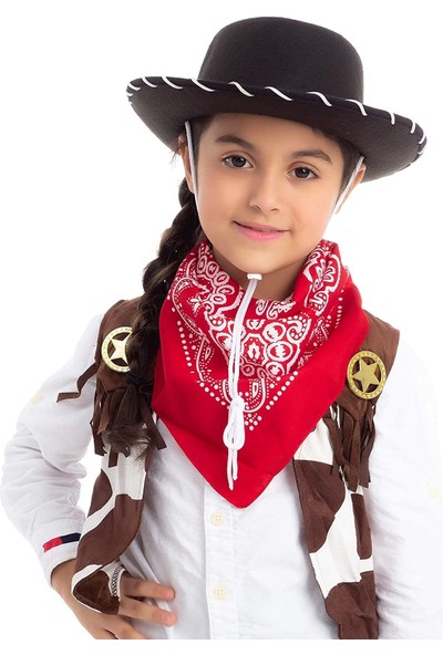 Sinerji Shop Beyaz Bağcıklı Siyah Renk Çocuk Kovboy Şapkası 1 Adet