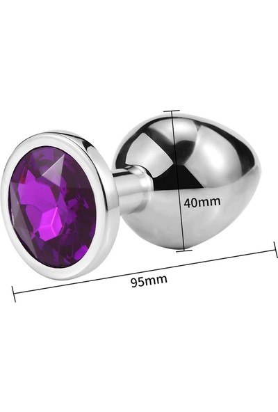 Joytoy Metal Anal Vajinal Dildo Tıpa Büyük Boy Mor Taşlı