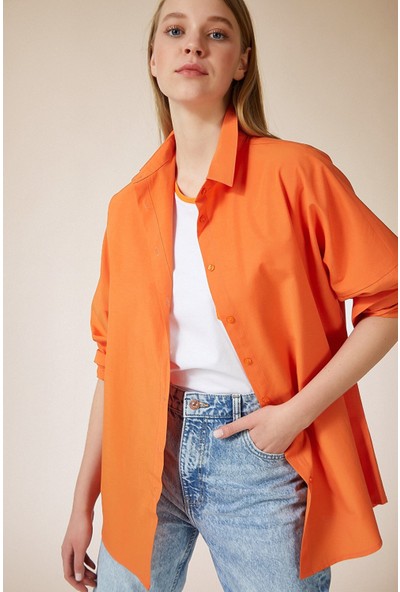 Candybia Kadın Oranj Oversize Uzun Basic Gömlek Candybia Kadın Oranj Oversize Uzun Basic Gömlek