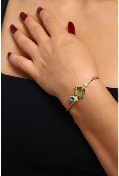 Hestia Silver Yonca Figürlü Yassı Italyan Zincirli 925 Ayar Gümüş Bileklik