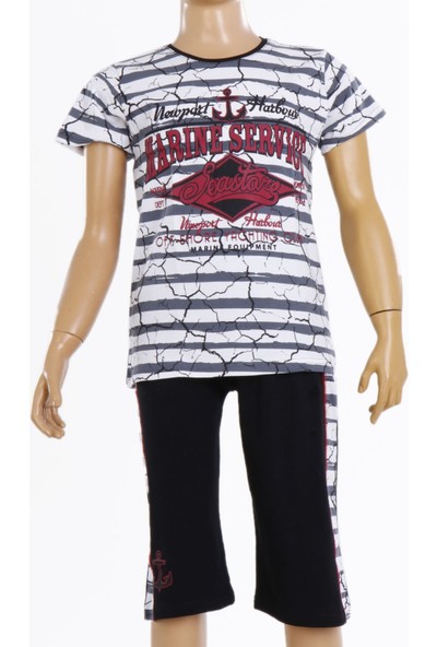 Nicoletta Gri Erkek Çocuk Kapri Bermuda Pijama Takımı Kısa Kollu Pamuk Likralı Nicoletta Gri Erkek Çocuk Kapri Bermuda Pijama Takımı Kısa Kollu Pamuk Likralı