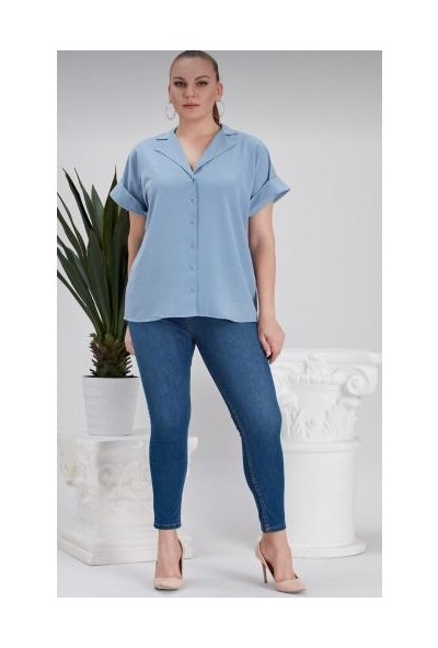 Miss Büyük Beden Çıtçıtlı Detaylı Bluz